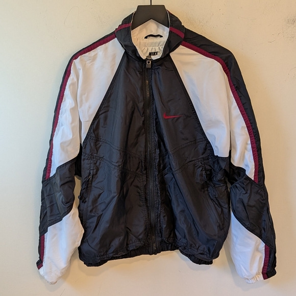 Nike | Jackets & Coats | Vtg Mens Black White Red Swishy Windbreaker ...